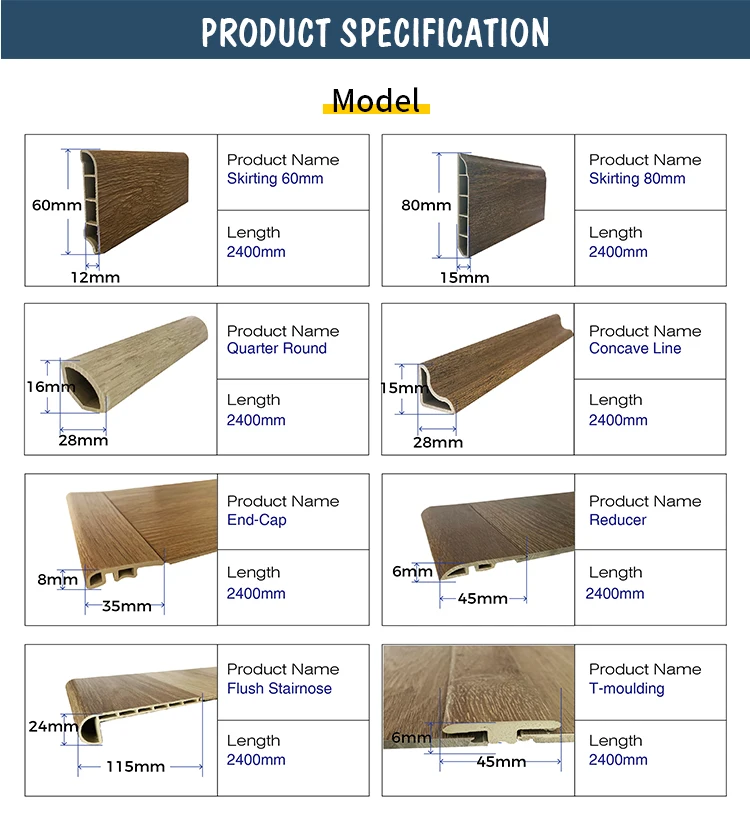 Customized Color Molding Baseboard Vinyl LVT SPC Skirting