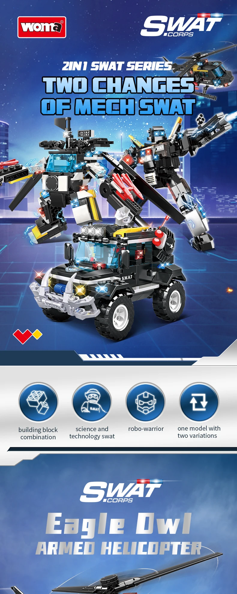 Woma Toys Mechanical SWAT Robot - Transforming Building Block Model