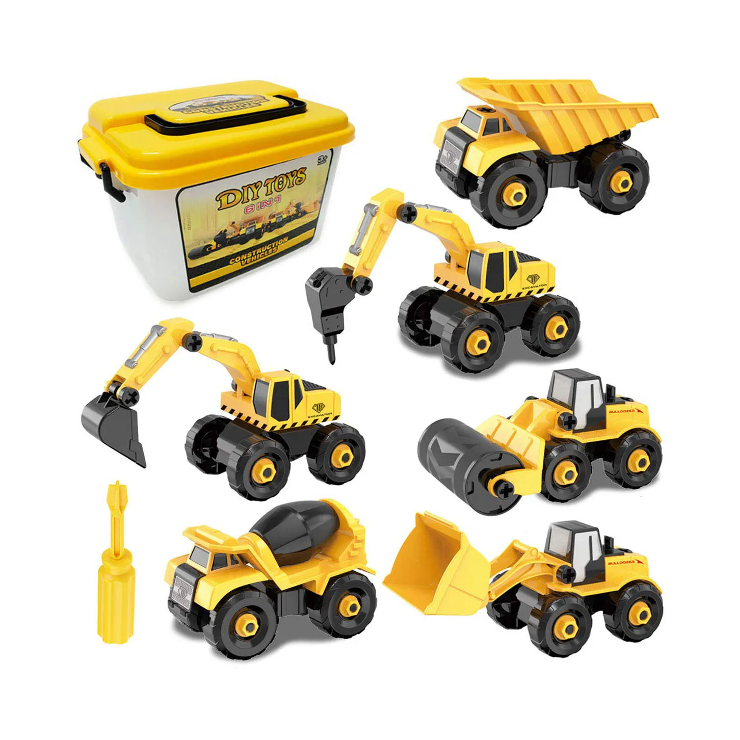 Take-apart Construction Vehicles Excavators Truck Toy With Storage Box ...