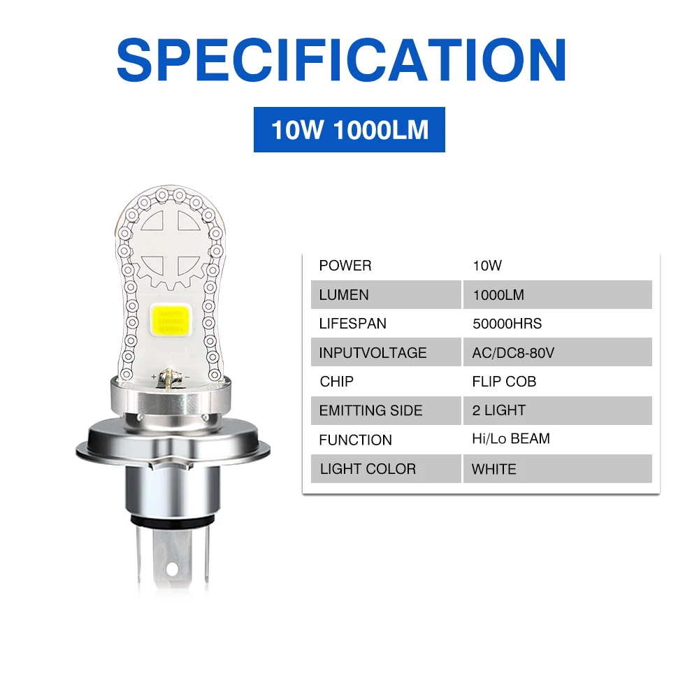Motoled Motorcycle Headlight Bulb Ac/dc8-80v H4 Hs1 Ba20d H6 With ...