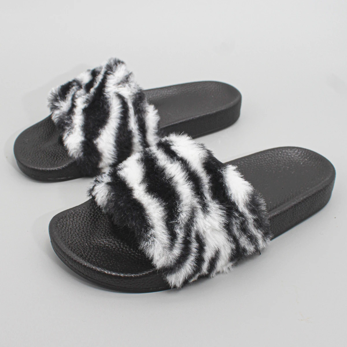 White Bridal Bridesmaid Cozy Slippers Custom Open Toe Fur Fluffy Cross ...