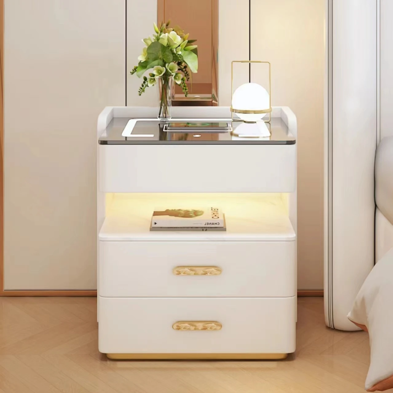 Customized Modern Luxury Solid Wood Smart Nightstand Wireless Charging ...