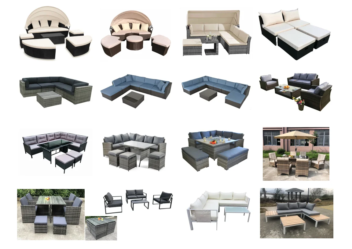 L形户外露台pe藤家具套装4件铝制沙发套装，带米色矩形桌子 - Buy 户外庭院pe藤制家具套装,L形4件铝沙发套,带米色长方形藤条桌 ...