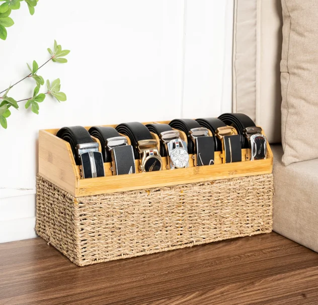 7 Dividers Wooden Belt Organizer For Drawer Bamboo Belt Buckle Display ...