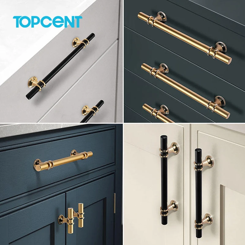 Topcent Luxury Black Gold Kitchen Door Pull Satin Brass T Bar Aluminum ...