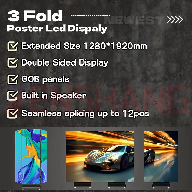 Free Flight Case Standee P2.5 3 Fold Display Panel Tri-fold Led Poster ...