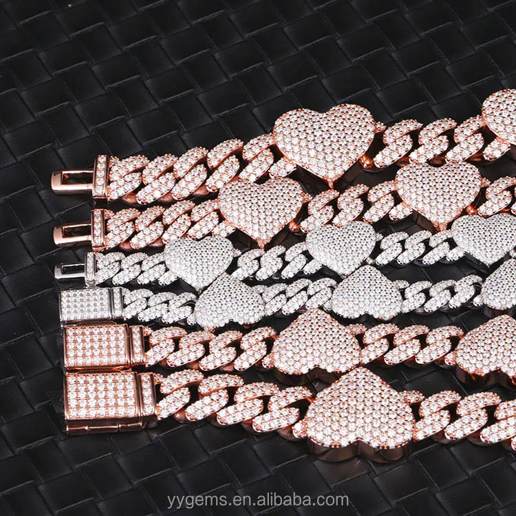 Iced Out Heart Chain - Hip Hop Cuban Link Chain with Moissanite