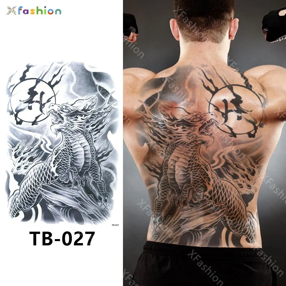 Large Size Men's Full Back Temporary Tattoo Sticker Long-lasting Cool ...