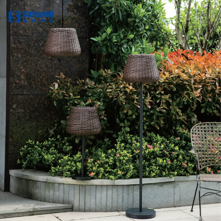 Outdoor Solar Rattan Floor Lamp Garden Vintage Decorative Floor Lamp ...