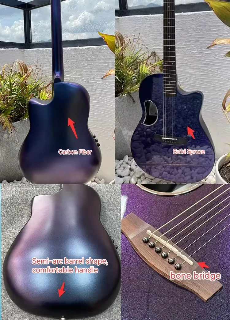 Wholesale Round Back Carbon Guitar Solid Top Acoustic Guitar With ...