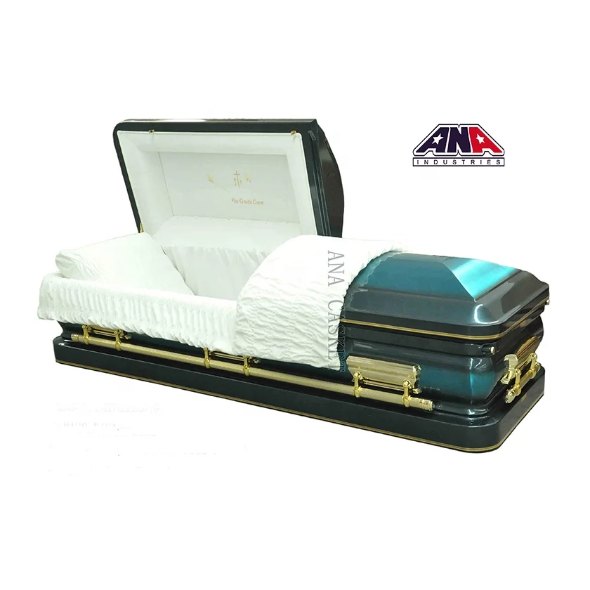 ANA 18 Ga Steel Metal Round Corner Almond Velvet Casket