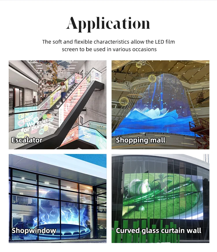 Adhesive Led Transparent Film Screen On Glass Advertising See-through ...