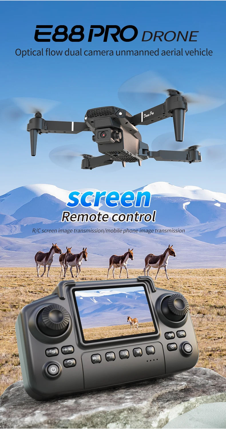 New E88 Pro Max Drone with 4K HD Dual Camera, Foldable Design & Screen ...