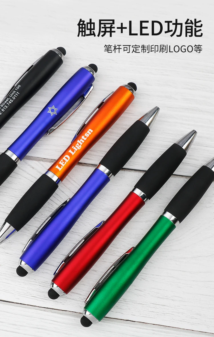 Promotional Multi Function logo Led Light up Pen Custom Soft Touch ...