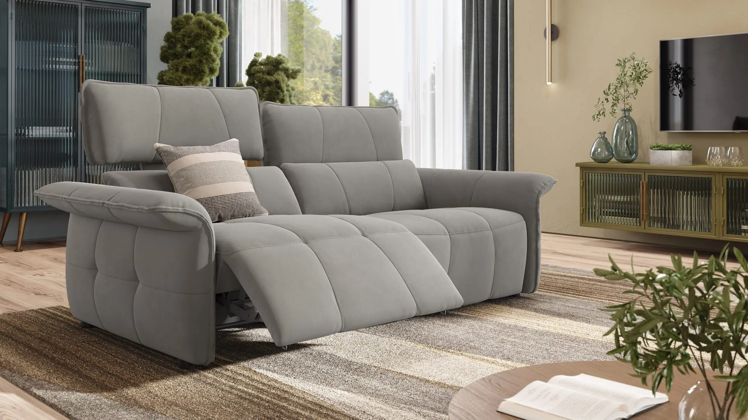 Electric Automatic Recliner Genuine Leather Sofa for Home Cinema ...