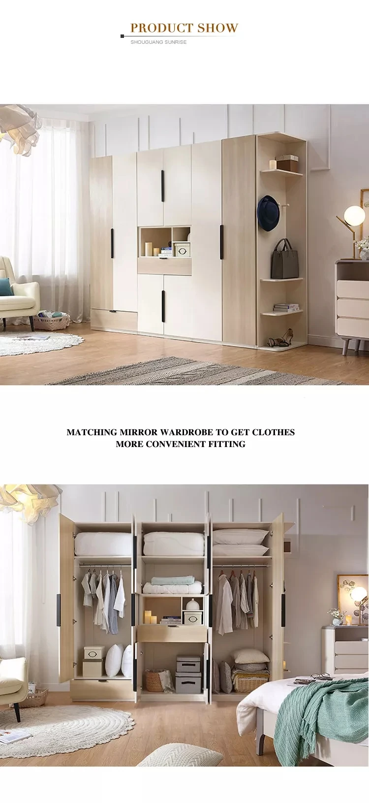 Custom Wooden Wardrobe - High Gloss White Color Lacquer