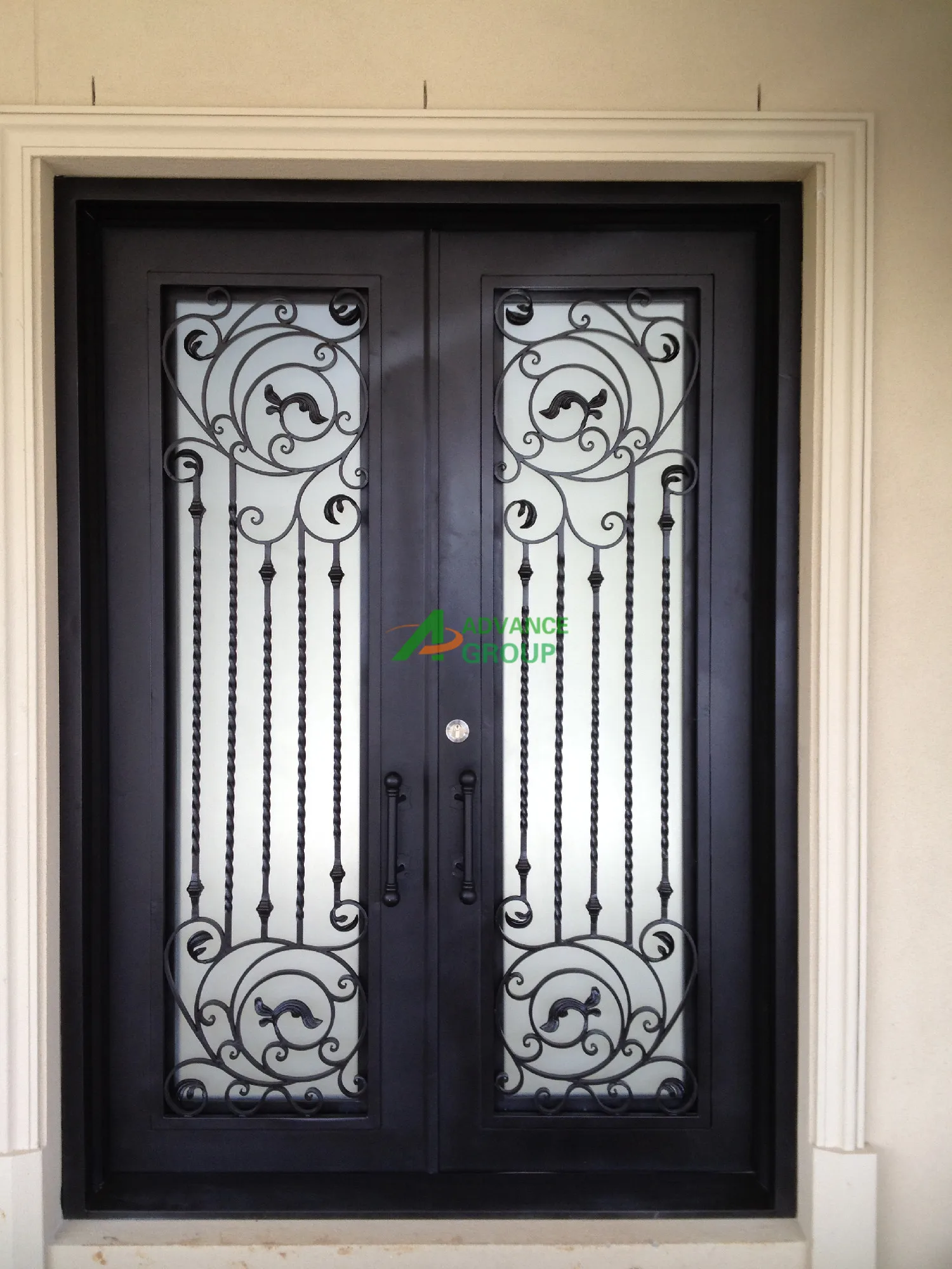 Wrought Iron & Glass Exterior Front Entry Security Door - OEM