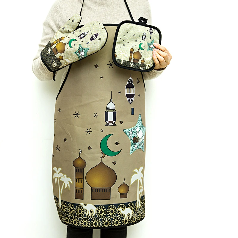 Eid Kitchen Apron Insulation Set Including Heat-resistant Glove And A Potholder For Muslim ...
