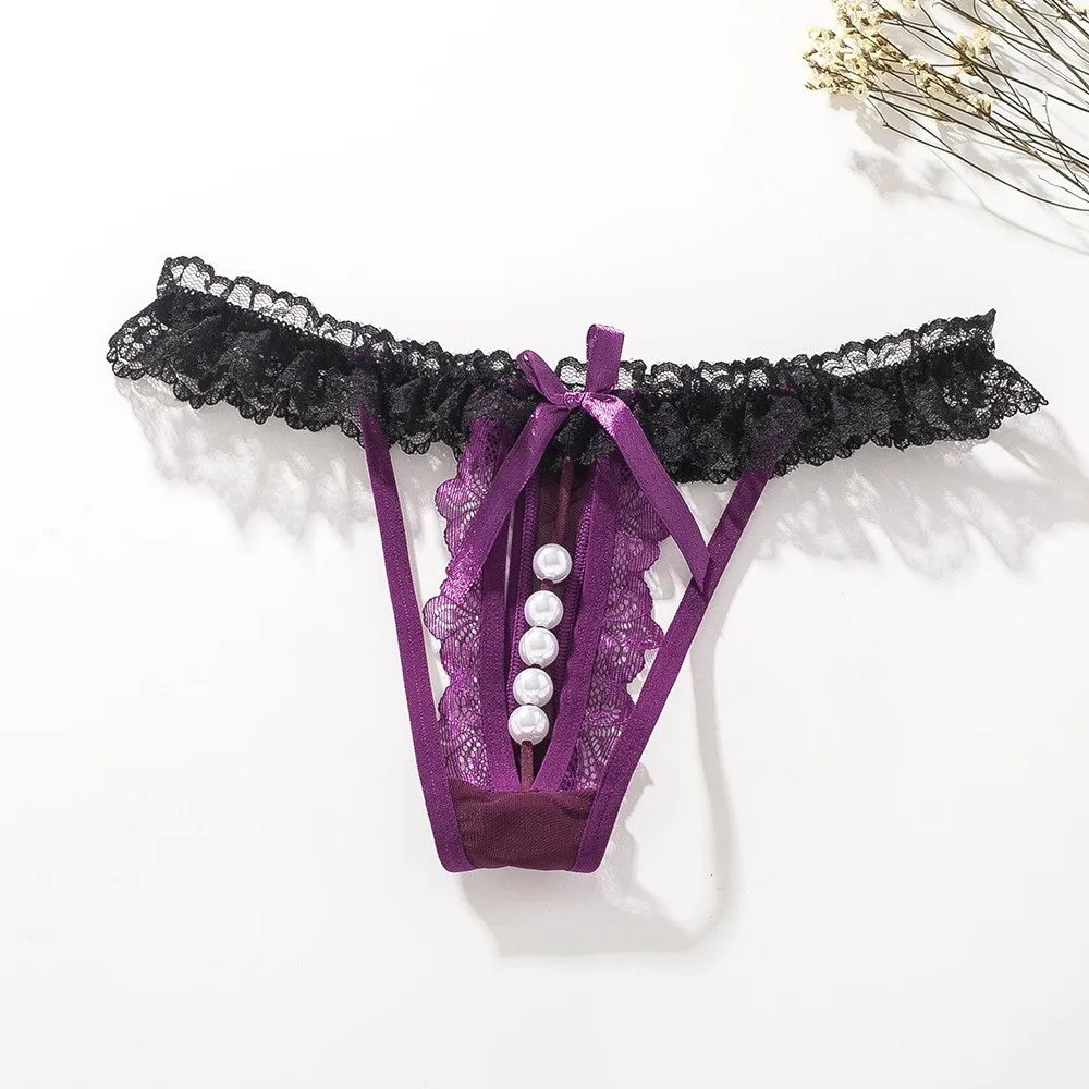 Ladies Lace Lingerie Pearl G String Thong Briefs Underwear Panties