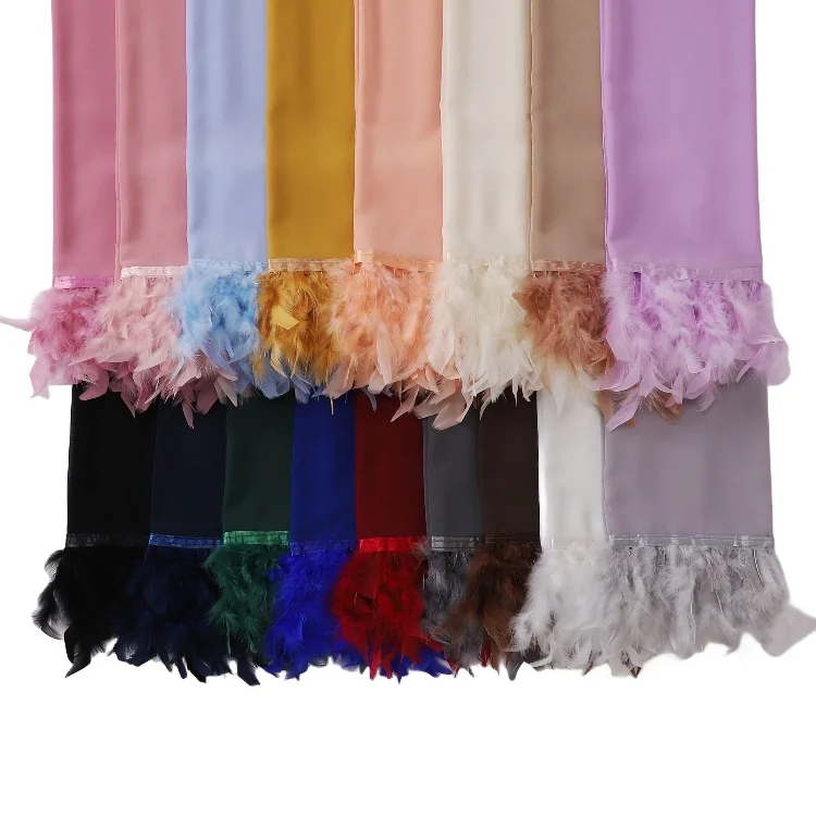 Pearl Chiffon Muslim Malaysia Indonesian Turban Gauze Scarf Ostrich Fur ...