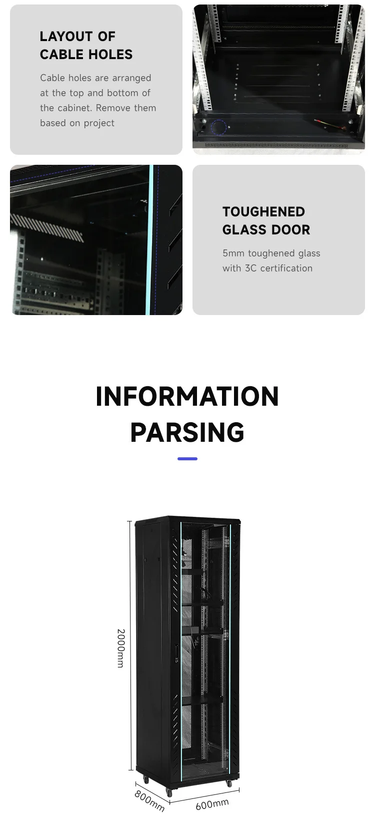 Standard Data Center Server Rack - 42U Glass Door Cabinet