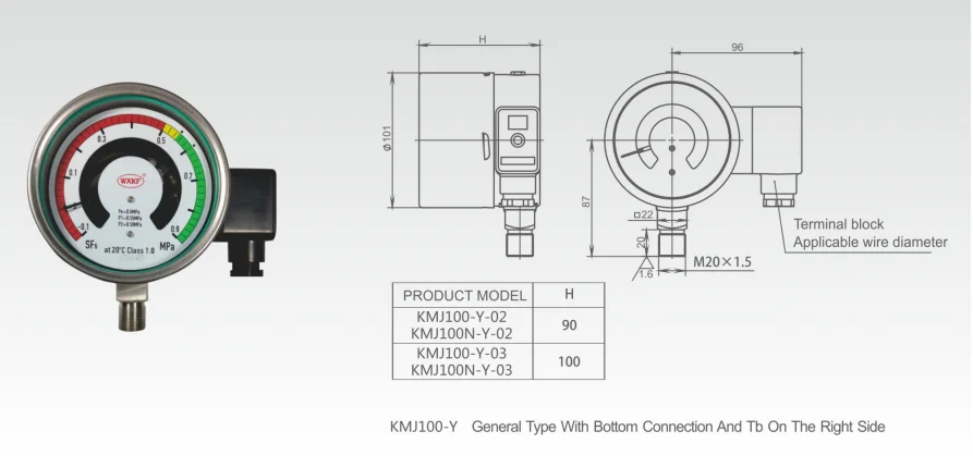 100mm SF6 Gas Density Monitors with Alarm Contacts