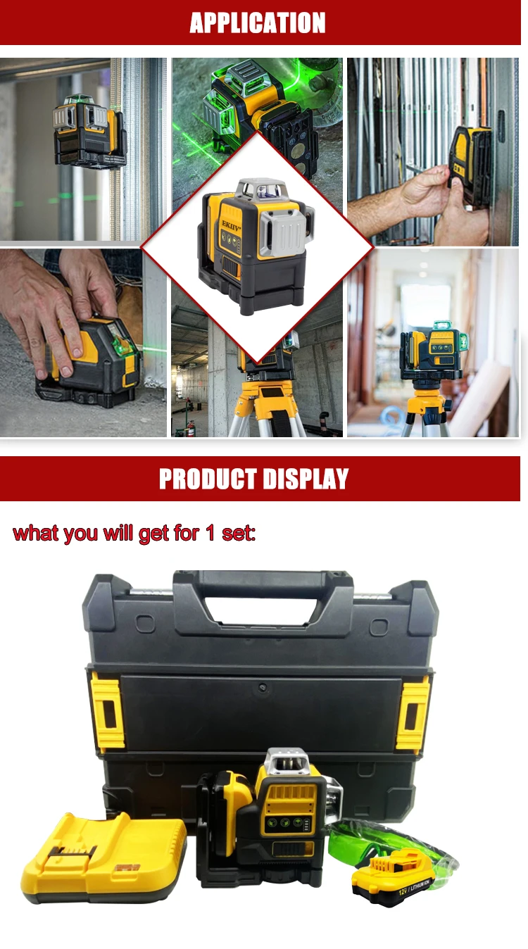 D W Brand Original Laser Level - 5-Line 3D Rotating Green Light
