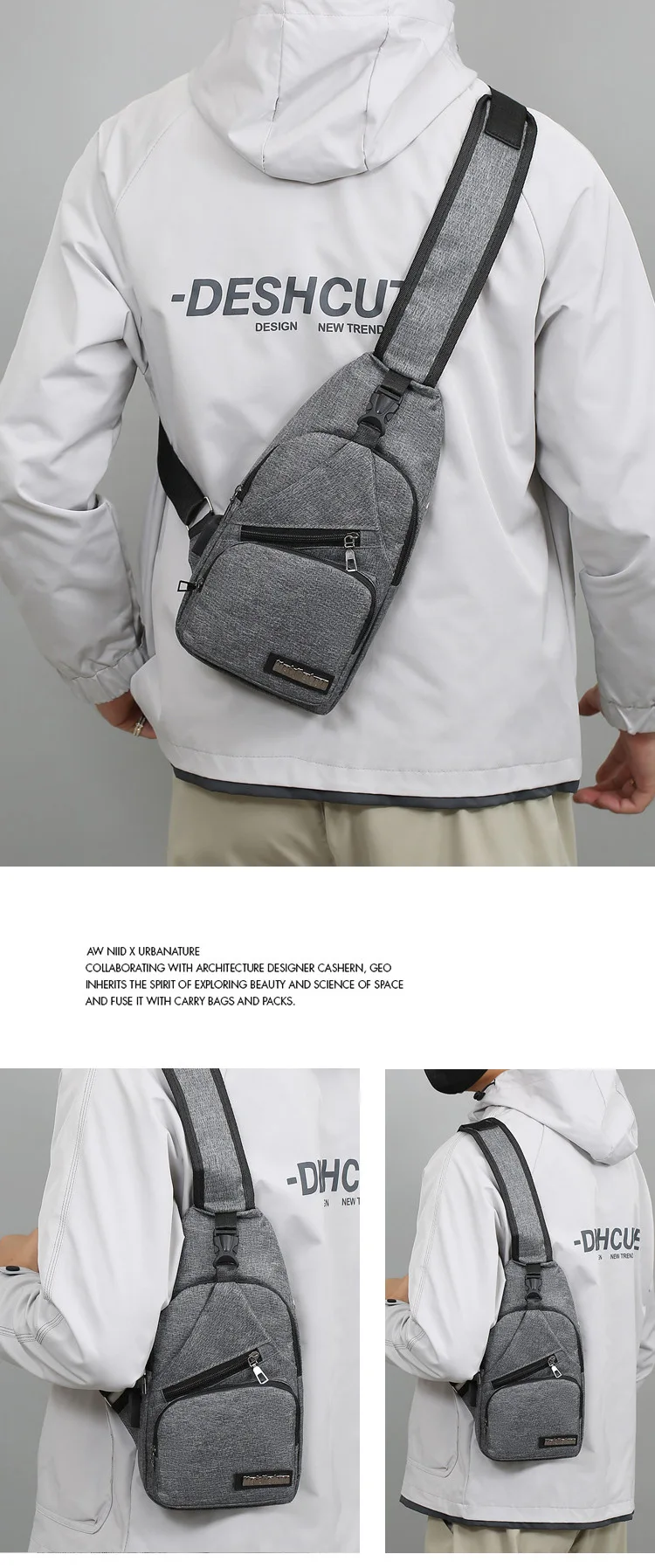 Men Waterproof Large Capacity Custom Sling Chest Bag Sport Crossbody ...