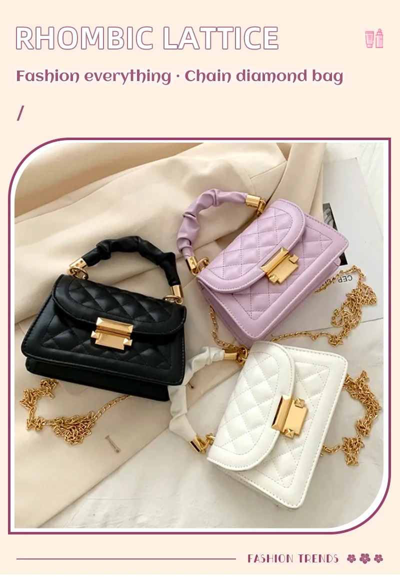 Custom Logo Diamond Lattice Shoulder Small Hand Bag Quilted Women ...