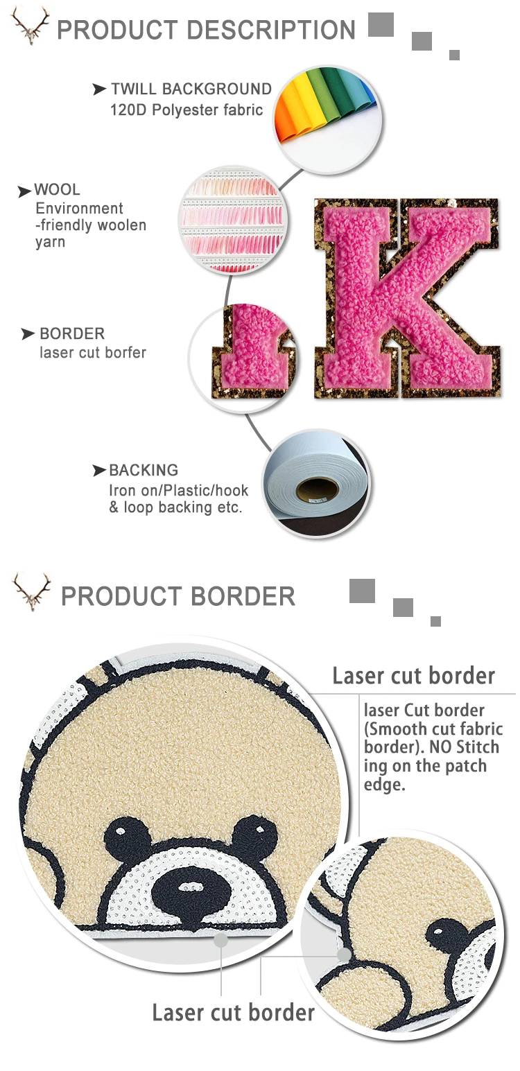 Cutomization High Quality Chenille Letters Machine Embroidery Towel Heat Seal Towel Patches ...