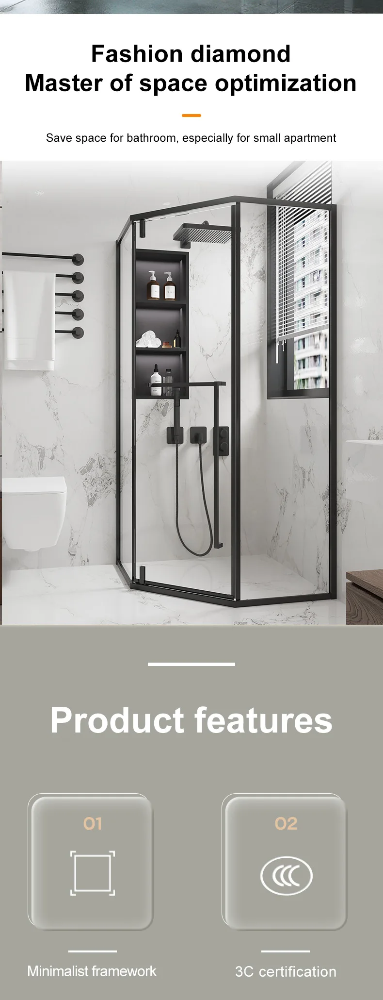 Luxury Hotel Customizable Sliding Door Shower Room Cubicle Bathroom ...