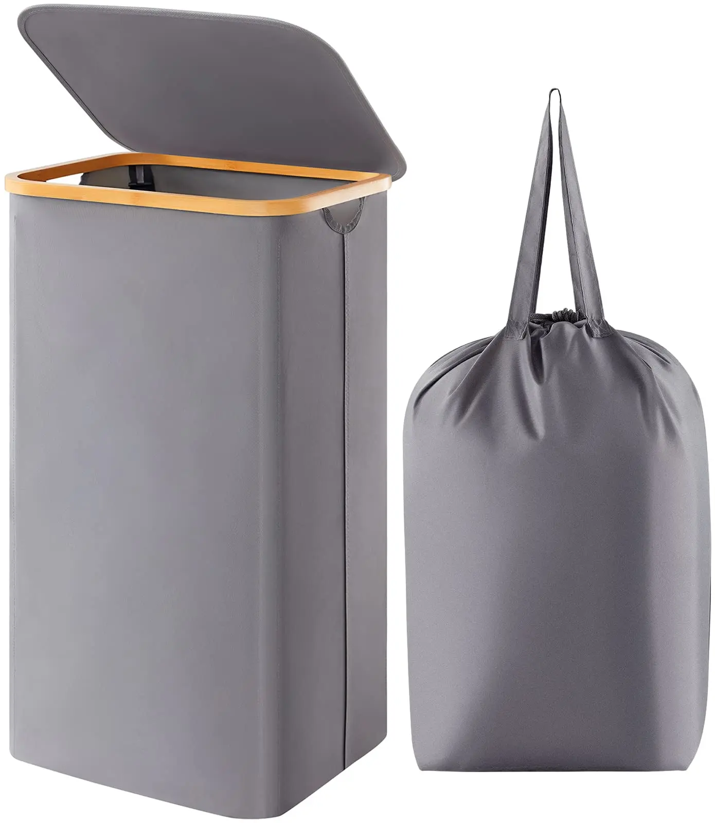 Large Foldable 100L Laundry Basket with Lid & Bamboo Handles