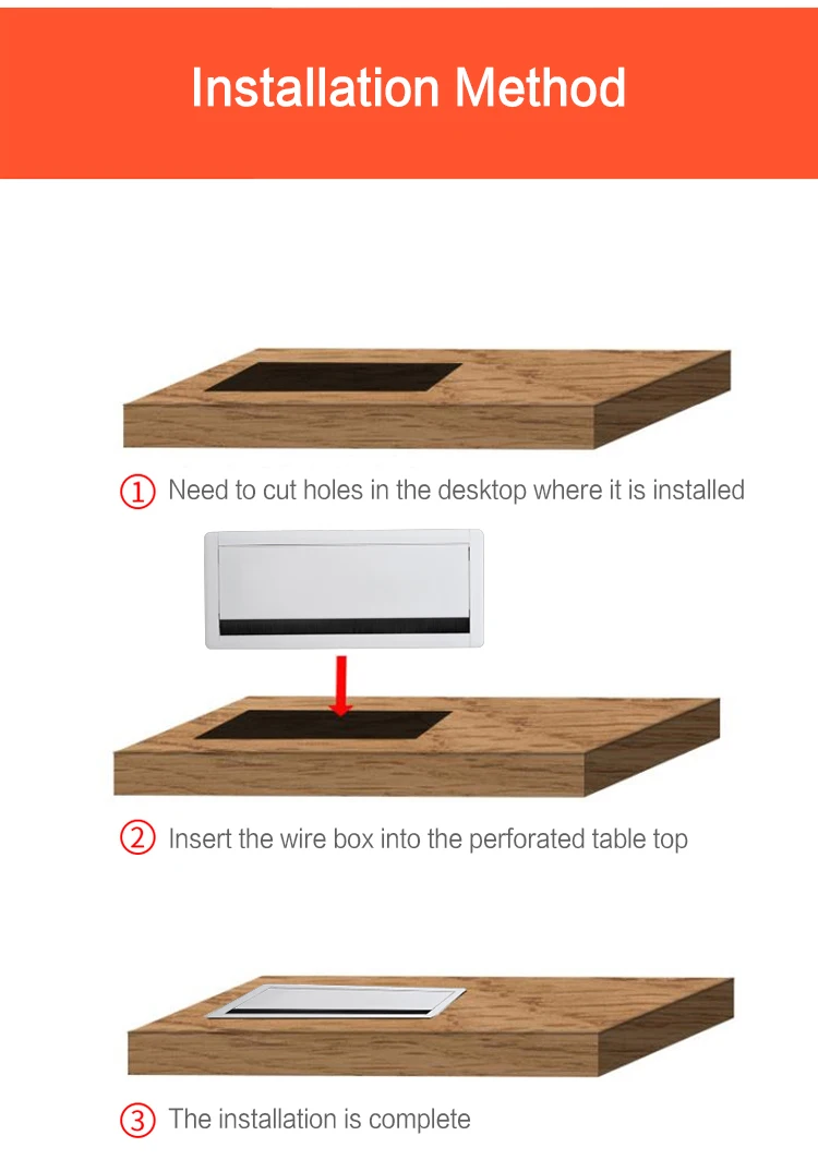 Rectangular Aluminum Desk Grommet Box - Modern Brushed Finishing for ...
