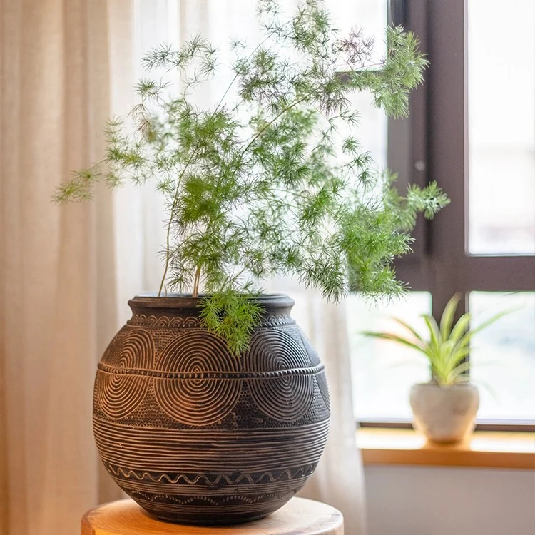 Rustic Style Home Garden Decoration Black Flower Pots Larger Indoor ...