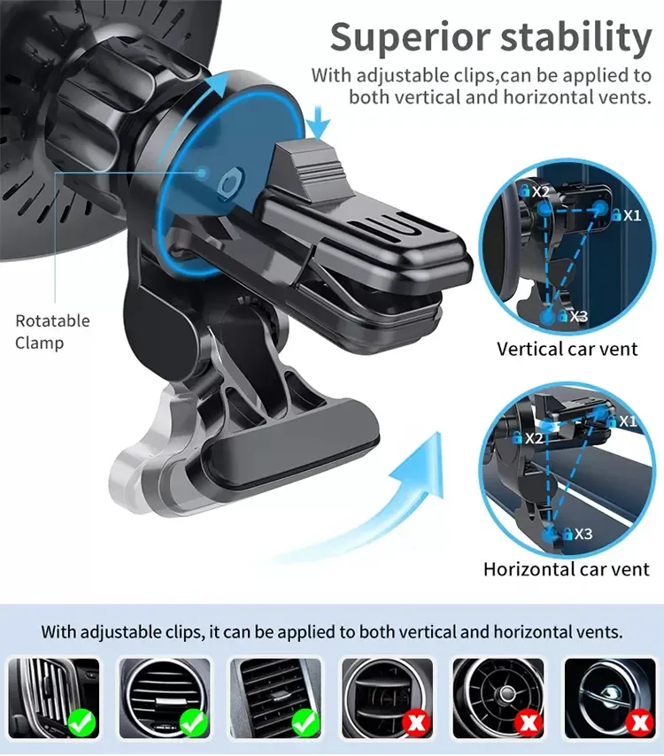 W26 15W Smart Magnetics Car Air Outlet Bracket Mobile Phone Holder