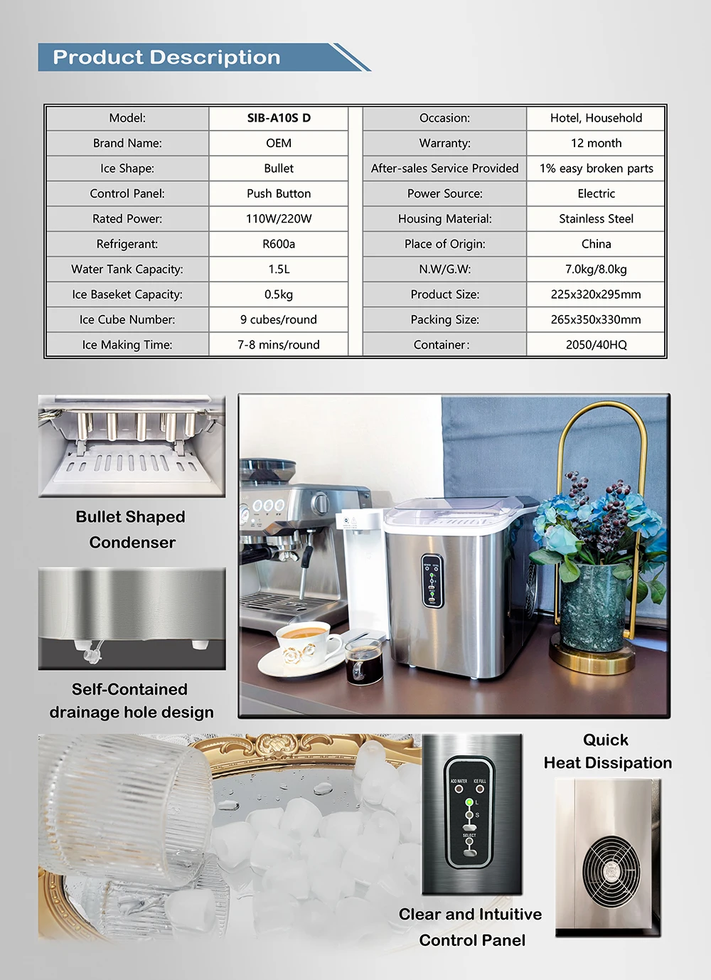 Household Compact Countertop Automatic Compressor Cooling Portable Home ...