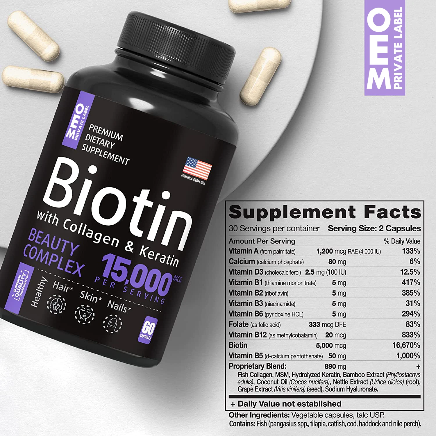Customized Biotin Keratin Collagen Pills for Hair, Skin, and Nails