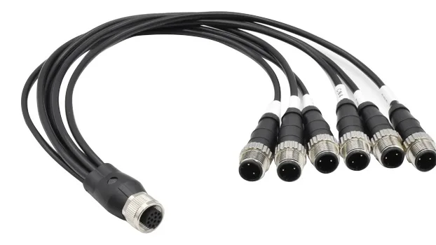 Splitter M12 Wire Connector 12pin 1 Female To 6 Male 2pin Cable Manufacture A Code M12 ...