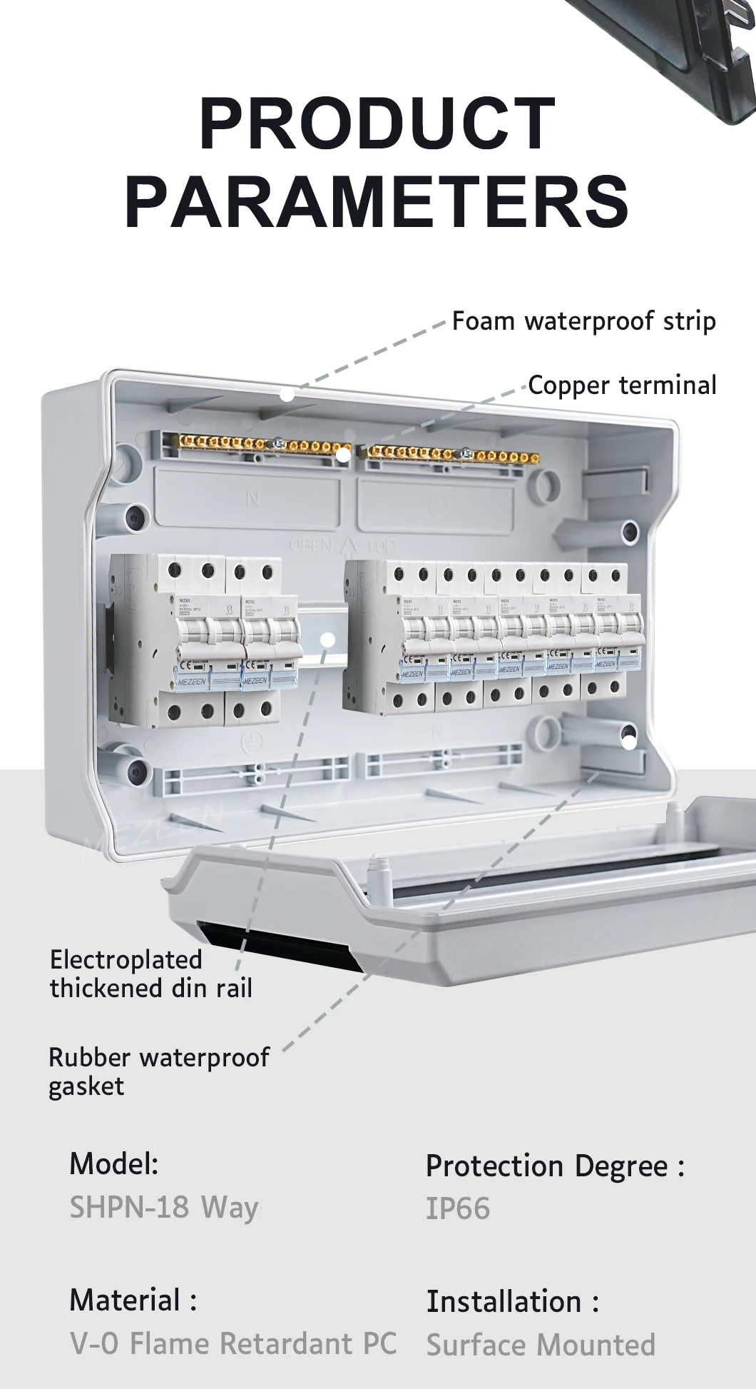 IP66 Waterproof Miniature Circuit Breaker - 18 Way DB Box