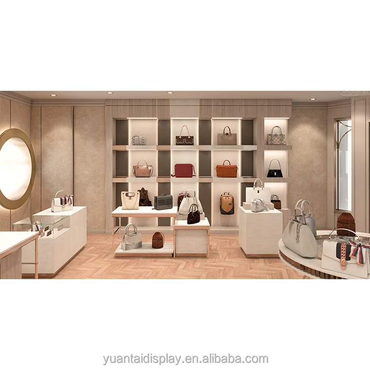 Luxury Furniture Wooden Display Equipment For Bag Shop Display Cabinet ...