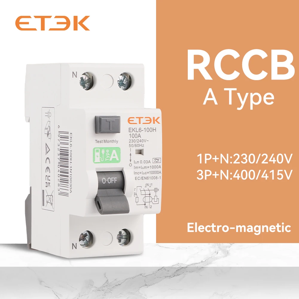 Etek Rccb Breaker 2p(1p+n)a Type Rccb 30ma A Type 16-100a Low Voltage ...