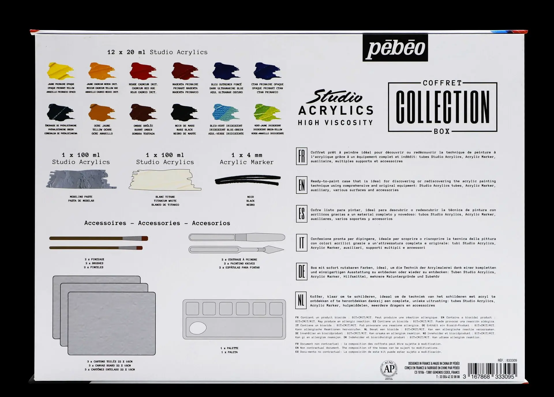 Pebeo Acrylic Paint Kit - 24 Colors with Brush & Canvas