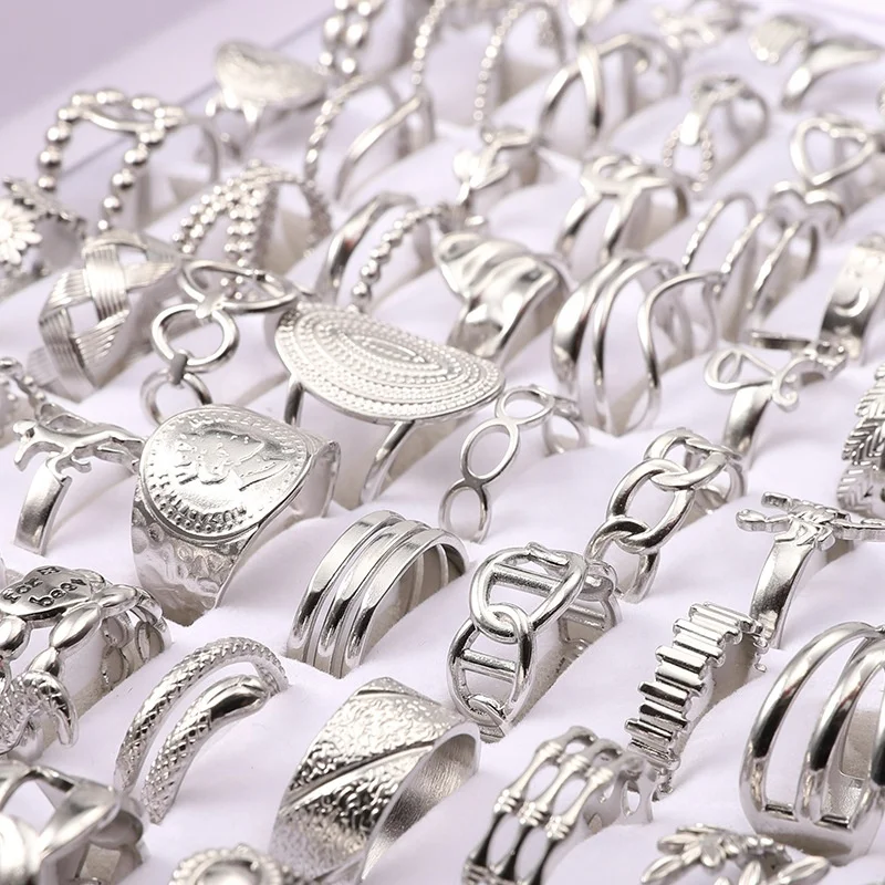 Stainless Steel Gold Silver Plated Adjustable Size Random Ring Hollow ...