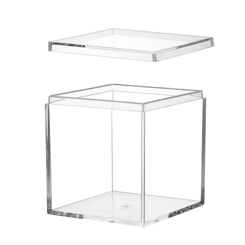 Small Clear Acrylic Box Plastic Square Cube Containers with Lid Storage ...