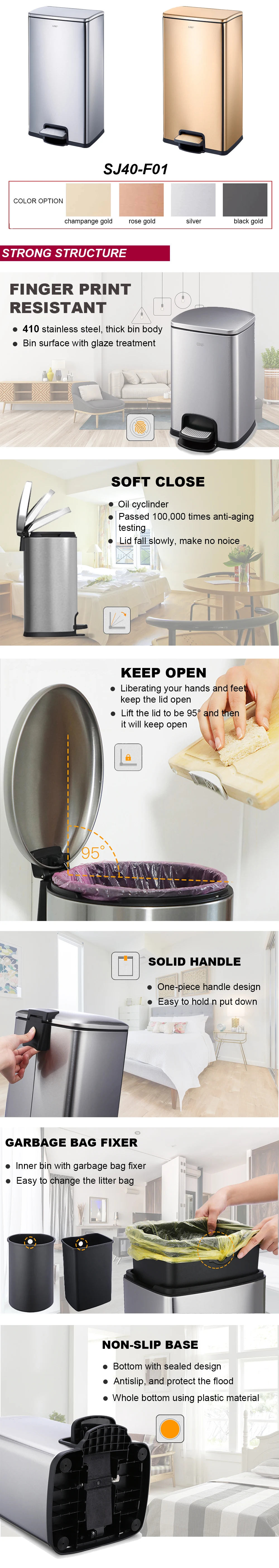 Gnf 40 Liter Rectangle Foot Pedal Bin Kitchen Dustbin Indoor Trash Can ...