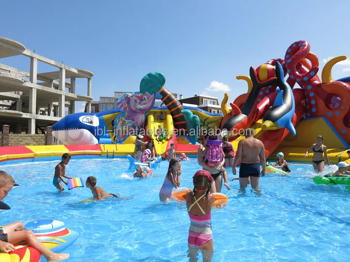 Commercial Inflatable Water Park With Water Slide And Pool Custom ...