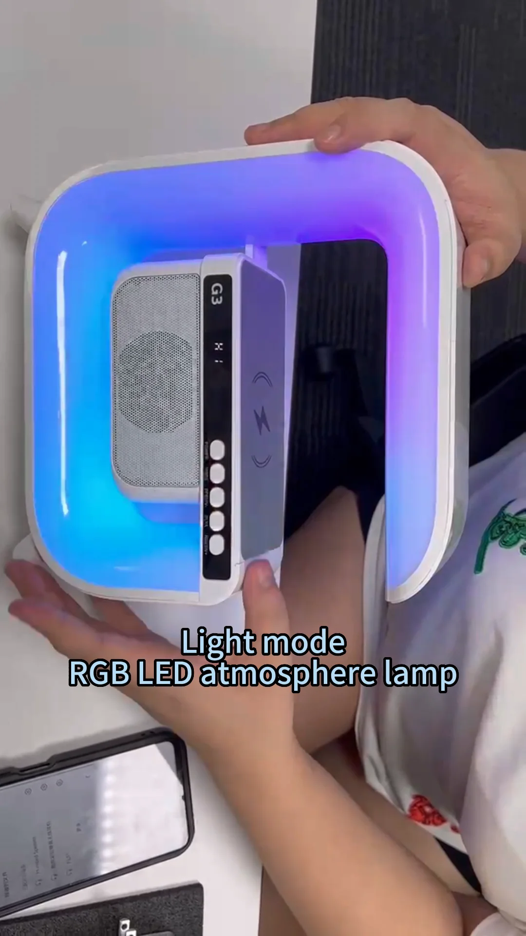 Multifunctional G Shape Wireless Charger Led Lamp Bt Alarm Clock Rgb ...