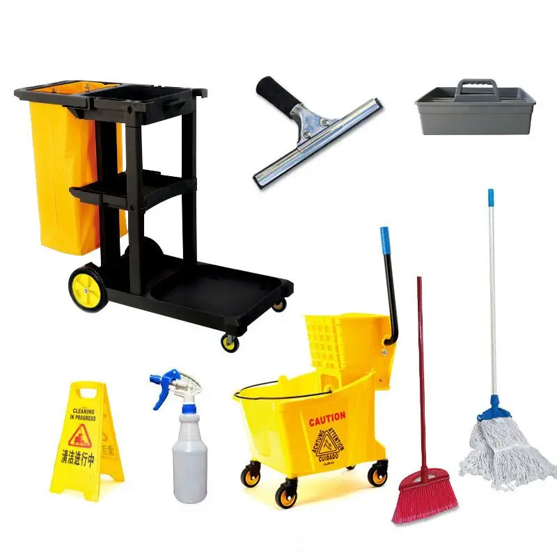 Folding Hotel Cleaning Trolley - Efficient Janitorial Cart