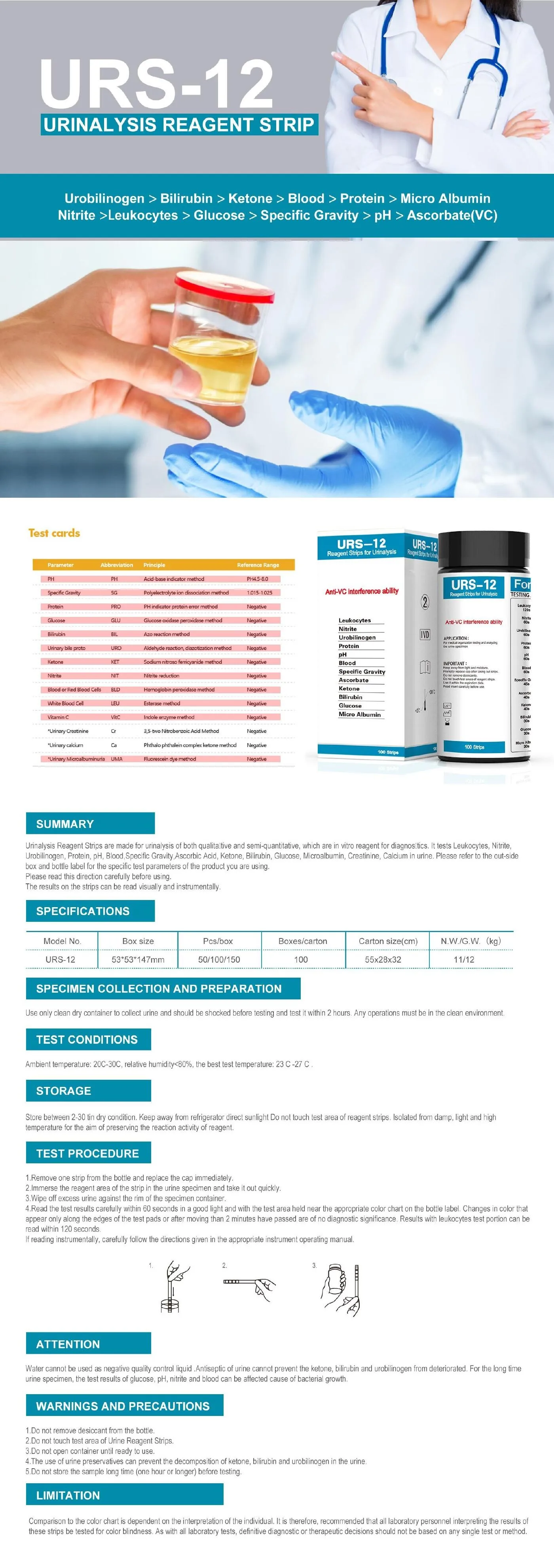 URS Urine Test Strips Several Parameters Testing UTI, Urinalysis for ...