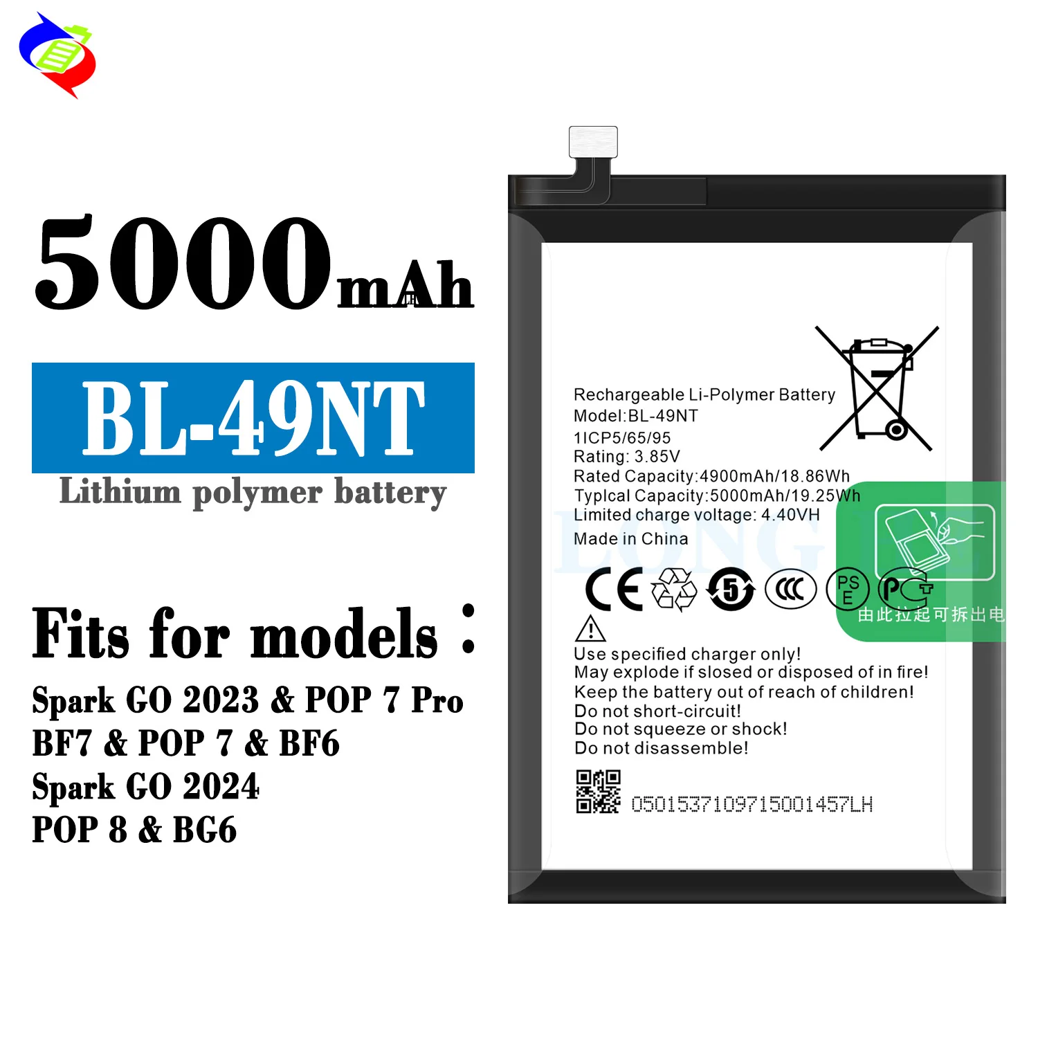 Alibaba.com: BL-49NT Lithium Mobile Phone Battery for Tecno Spark GO ...